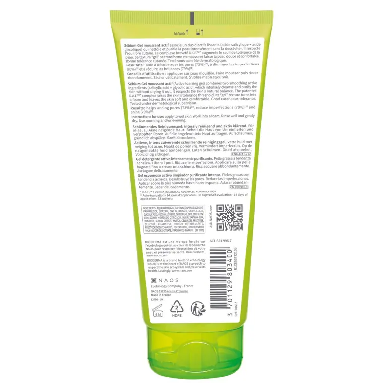 Bioderma Sébium Gel Moussant Actif Anti-blemish Foaming Gel Deep ...
