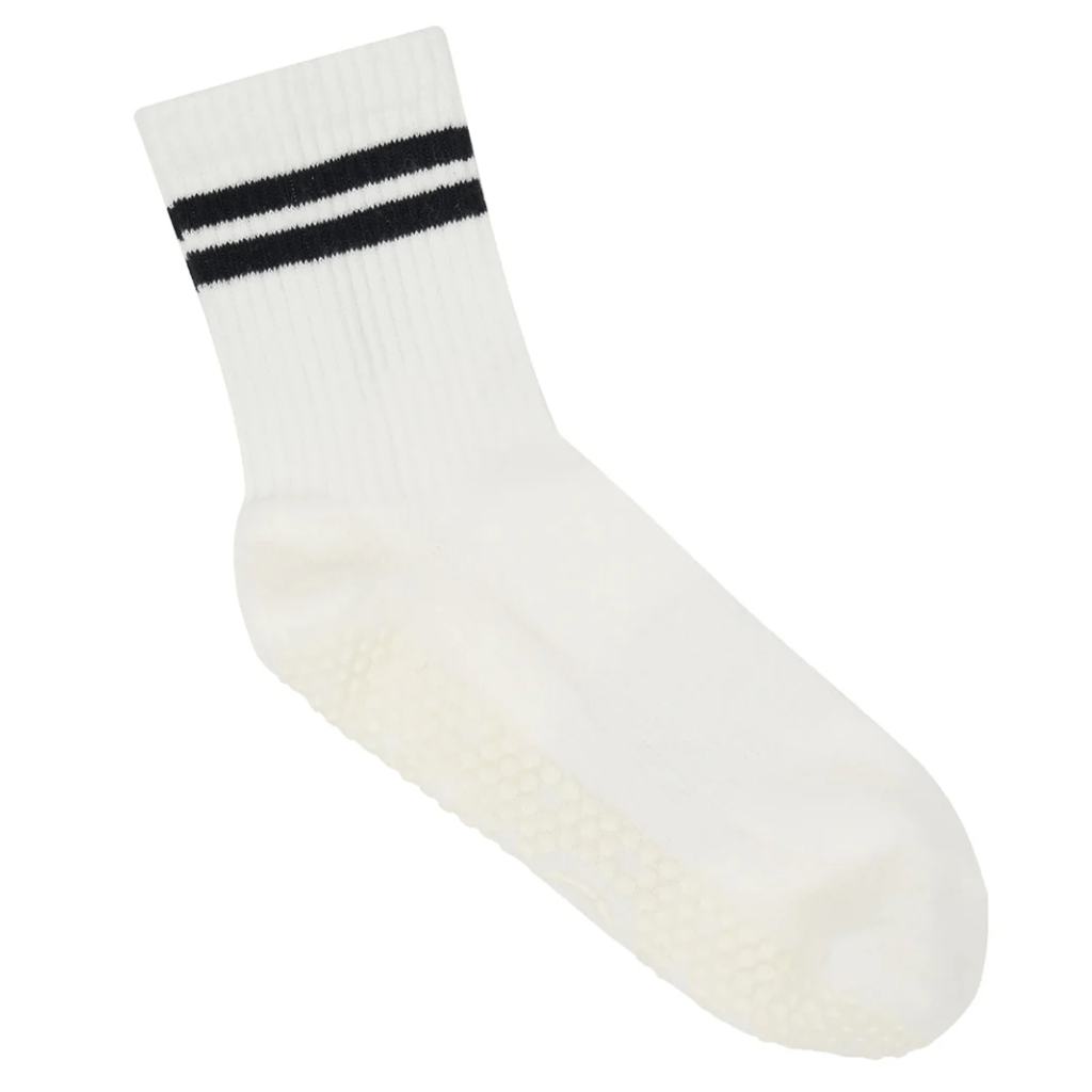 Move Active Crew Non Slip Grip Socks - Sporty Stripe Ivory - Adore Beauty