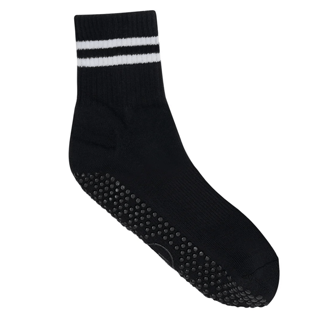 Move Active Crew Non Slip Grip Socks - Sporty Stripe Black Socks ...