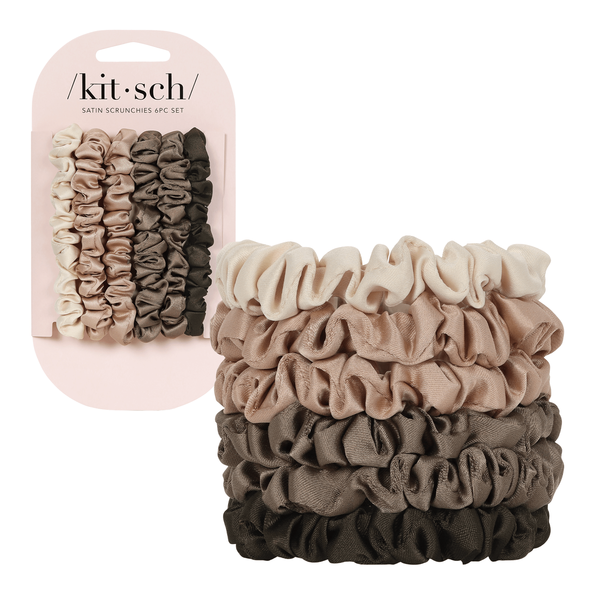 Kitsch Ruched Satin Petite Scrunchies 6pc Set - Eucalyptus